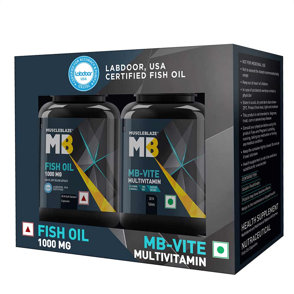 Buy MuscleBlaze Fish Oil 1000mg & MB-Vite Multivitamin Combo (2 Piece/Pack)