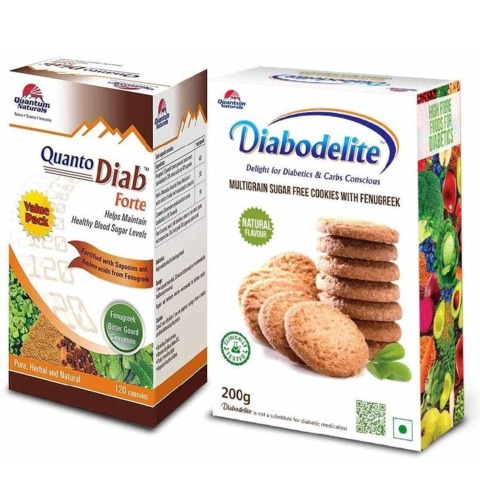 Quanto Diab Forte 120 Capsules + Diabodelite Natural Flavour Cookies ...