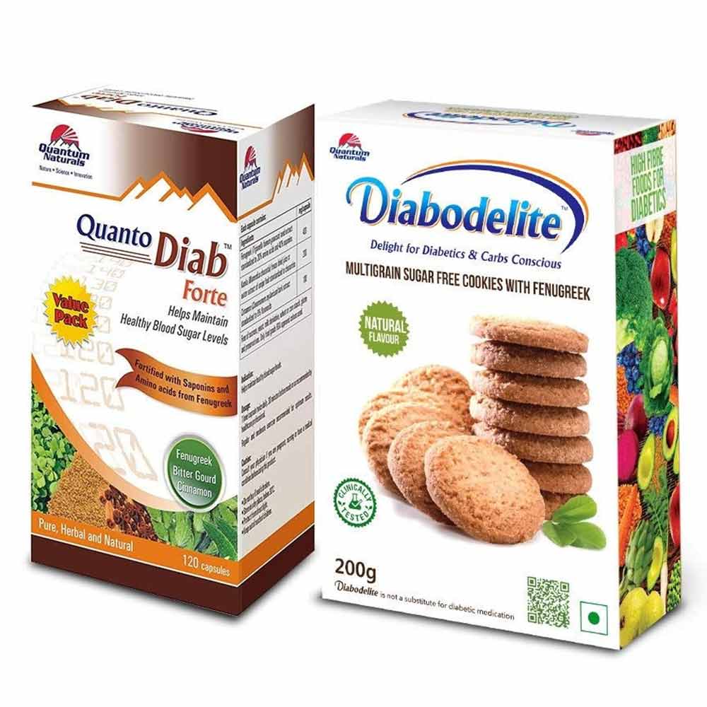 Quanto Diab Forte 120 Capsules + Diabodelite Natural Flavour Cookies ...