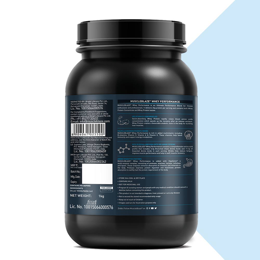MuscleBlaze Whey Performance (25g Protein) - Chocolate (1 Kg / 2.2 lb)